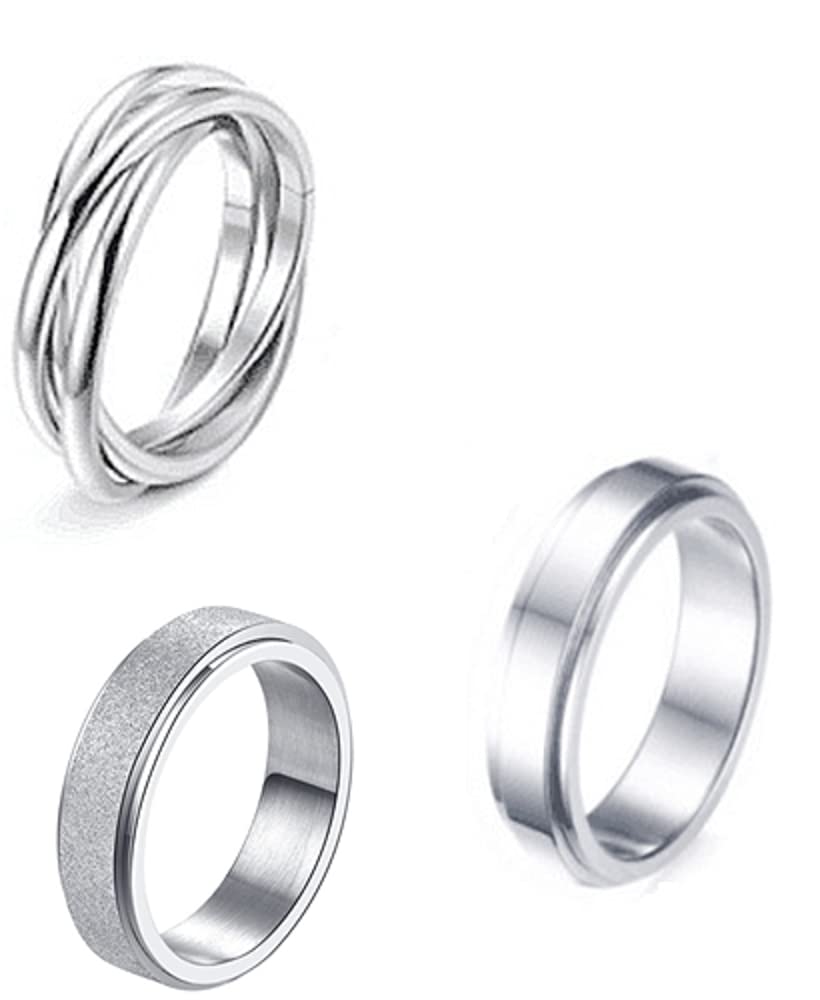 COLORFUL BLING 3 PCS Fidget Spinner Ring Stainless Steel Spinner Band Ring Fidget Rings for Women Men Relieving Stress Anxiety Ring Set -Size 7