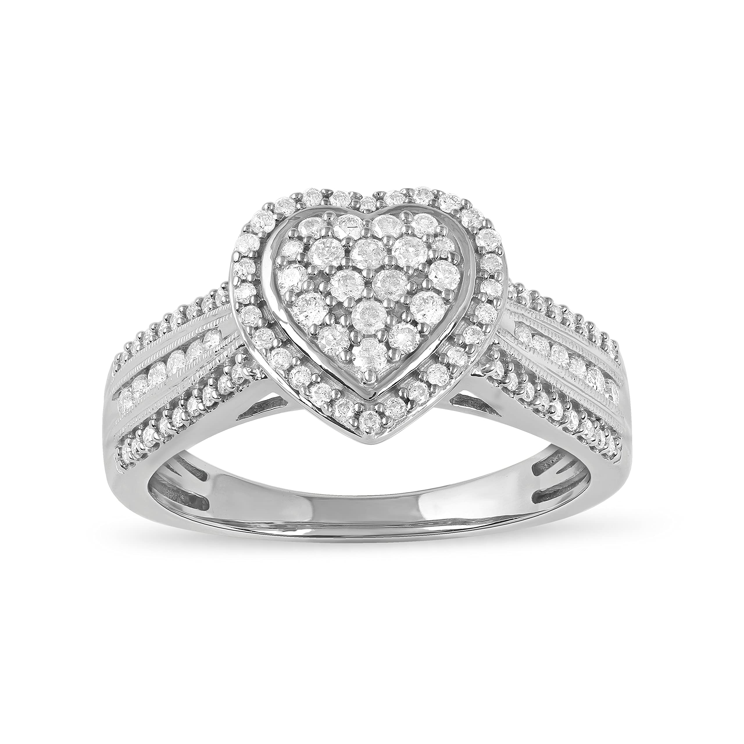 Diamond Hub Sterling Silver 1/2Ct. TDW. Round Diamond Composite Heart Shaped Frame Bridal Engagement Ring Love Gift for Women(I-J,I2) 8