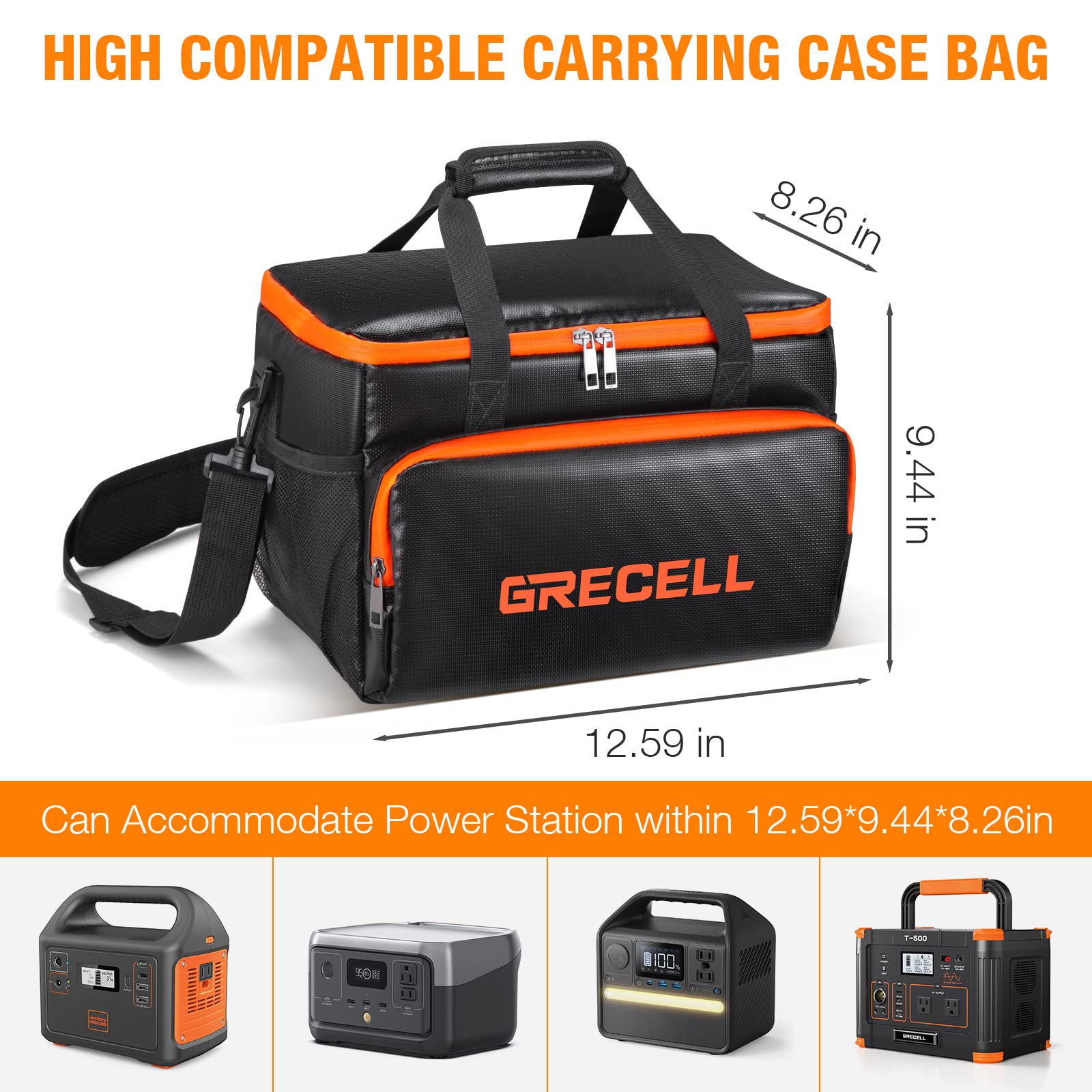 Fire-proof Carrying Case Bag Compatible with Jackery Explorer240/300/160/500/Anker521 Portable Power Station, Waterproof Camping Travel Storage Case Bag Multi-Pockets for Charging Cable and Accessory
