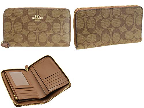 Coach Medium Zip Around Wallet in Signature Canvas (Khaki/Saddle)