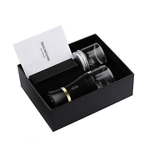 Electric Grinder Spice Herb Grinder USB-Rechargeable, 2pcs 1.7oz Glass Herb Chamber - Mini Portable (Black & Gold Ring)