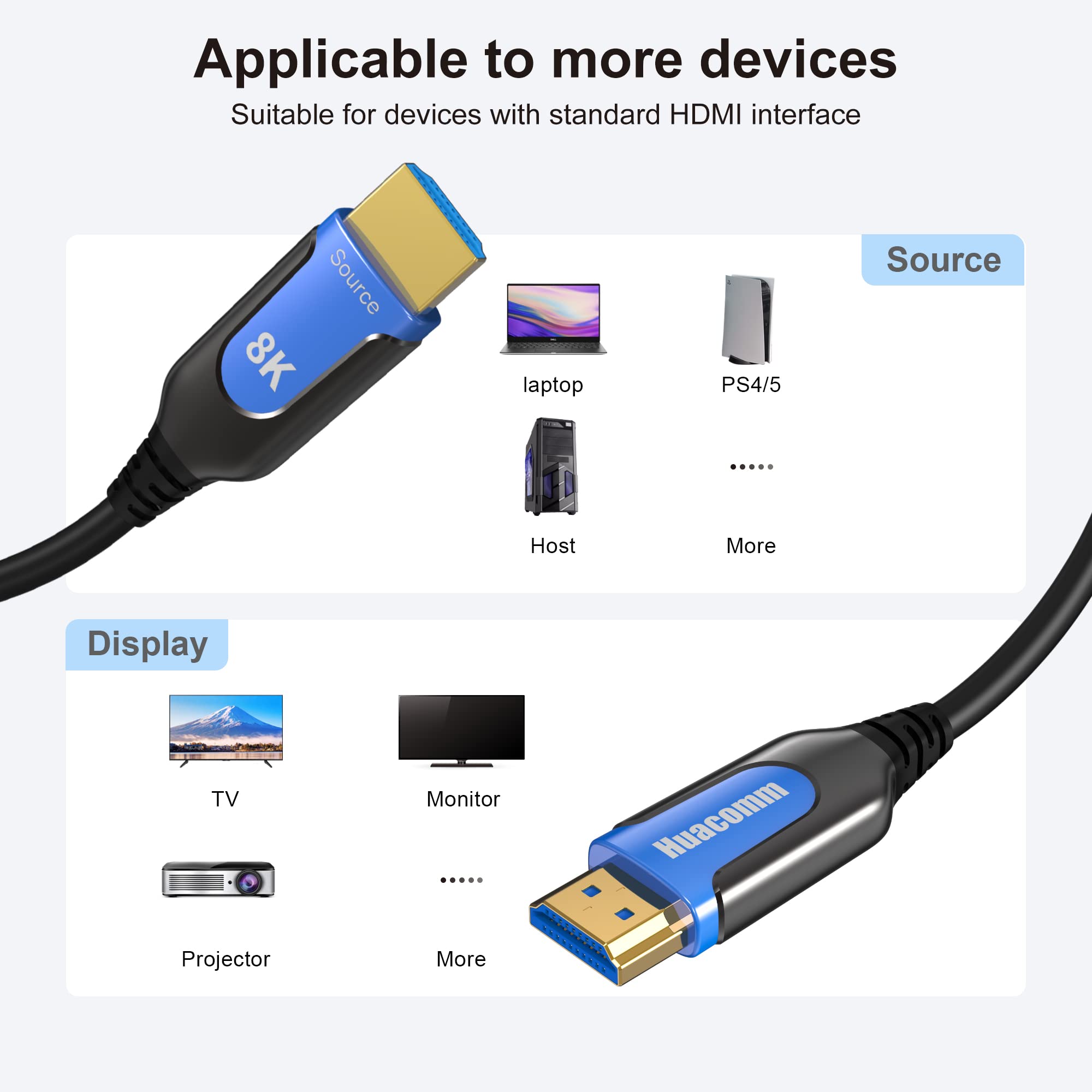 Fiber Optic Hdmi 2.1 Cable 8K 50 Feet, Supports 8K@60Hz 4K@120Hz, 48Gbps, Dynamic HDR,ARR, Dolby Atmos, HDCP 2.2 & 2.3, Compatible with Apple-TV, PS5, PS4, Xbox One Series X, RTX 3080 3090
