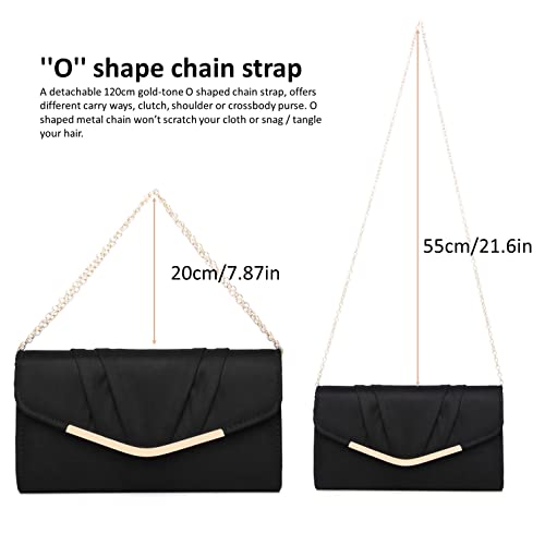 DETARA Women Evening Bag Suede Pleated Clutch Purse Envelope Clutches Wedding Party Bridal Purse (Black)