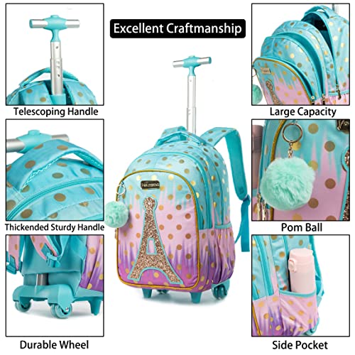 MOHCO Rolling Backpack 18 inch with Lunch Bag and Pencil Case Wheeled School Backpack for Boys and Girls