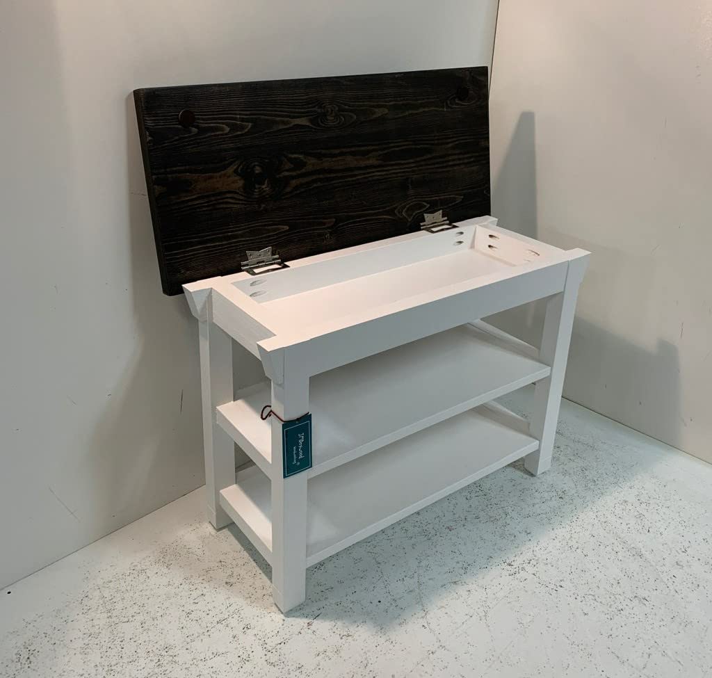 Hallway Entryway Foyer Storage Bench With Two Shoe Shelves in Your Choice of Color and Size 24 Inches to 46 Inches