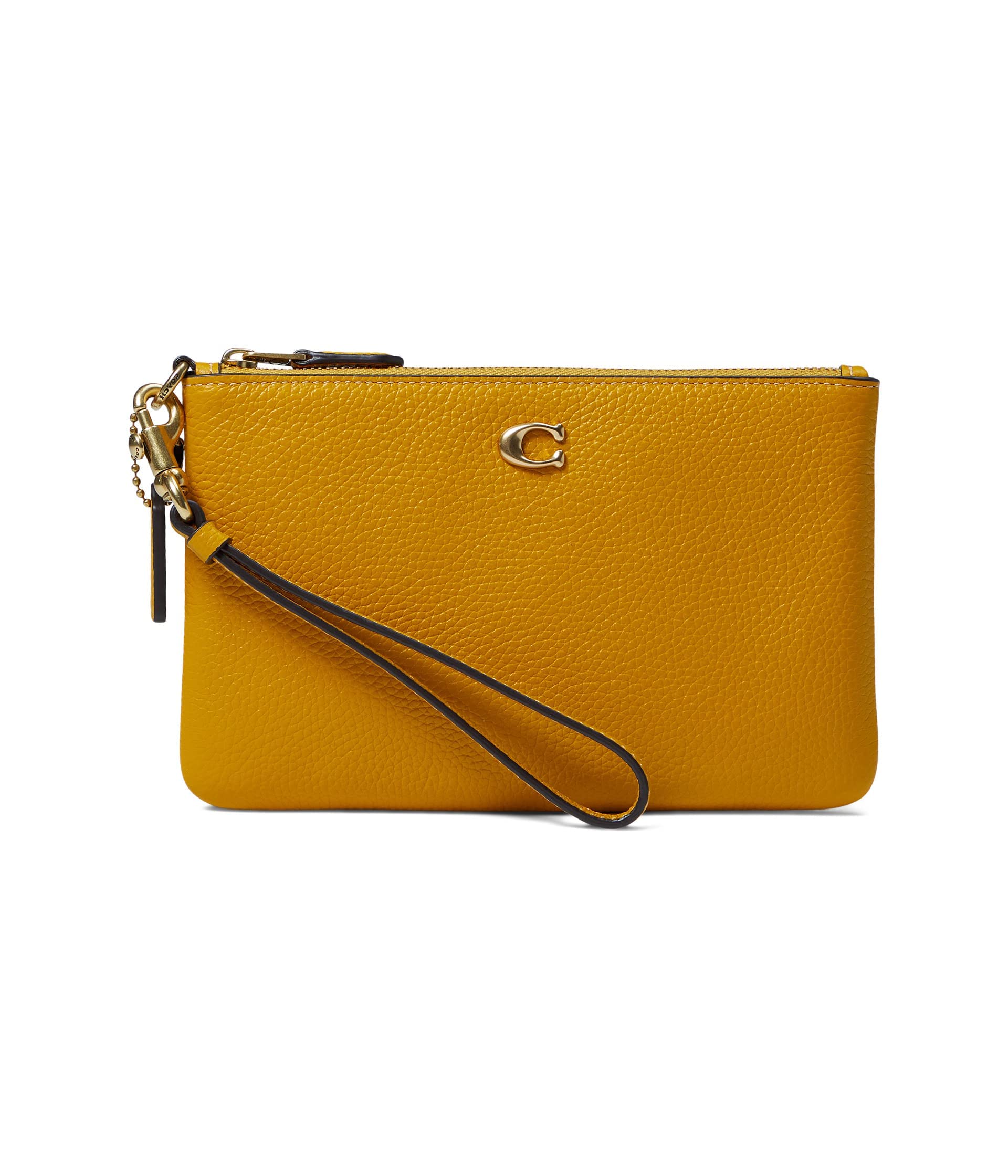 Coach Polished Pebble Small Wristlet Yellow Gold One Size