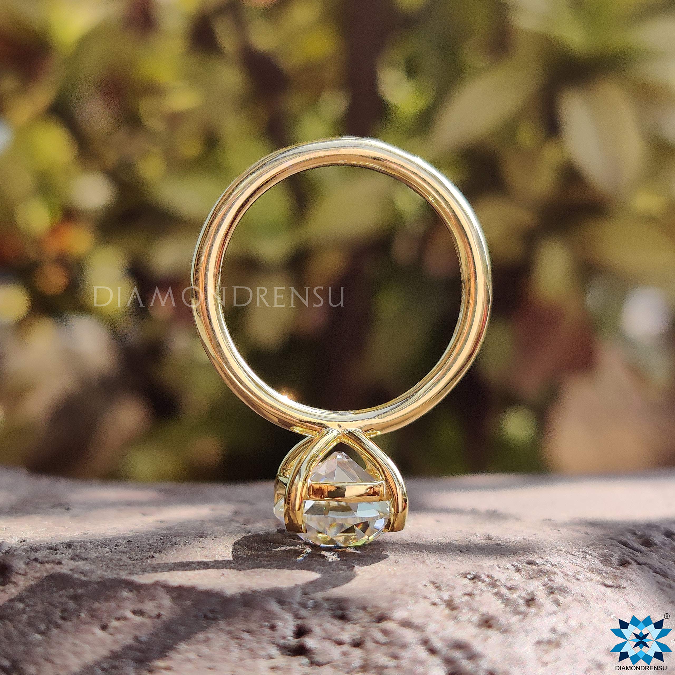 Diamondrensu 2.56 CT Round Old European Cut Colorless Moissanite Solitaire Ring, Wedding Ring, Engagement Ring, 14K Yellow Gold, Ring Size 4.75 US