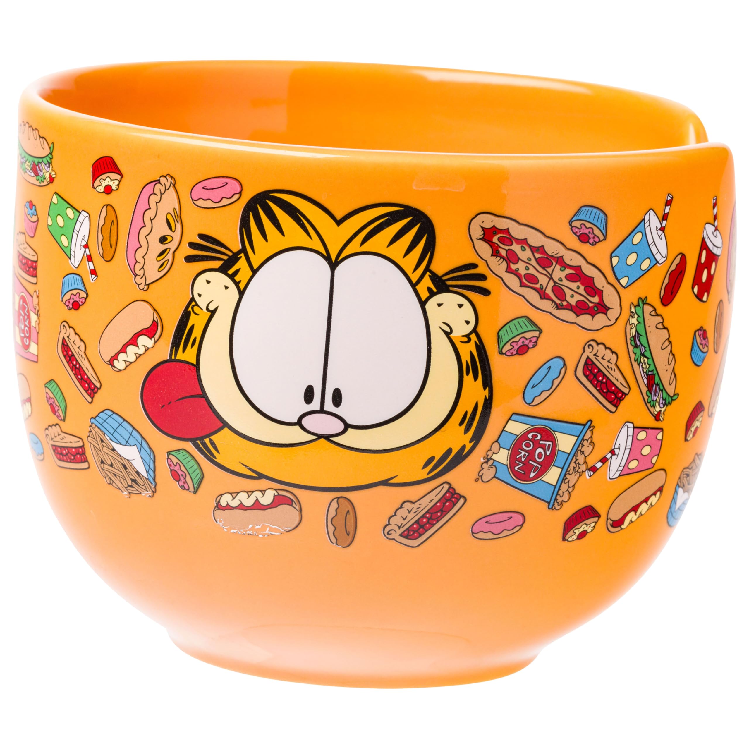 Silver Buffalo Garfield Hungry Junk Food Ceramic Ramen Noodle Rice Bowl with Chopsticks and Spoon, Microwave Safe, 20 Ounces