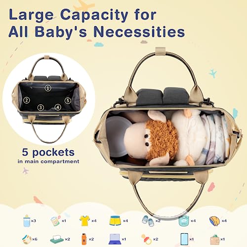 Xexxvre Diaper Bag Backpack, Multifunction Travel Back Pack Maternity Baby Changing Bags, Baby Bags for Boys Girls, Large Capacity, Waterproof and Stylish-Light black