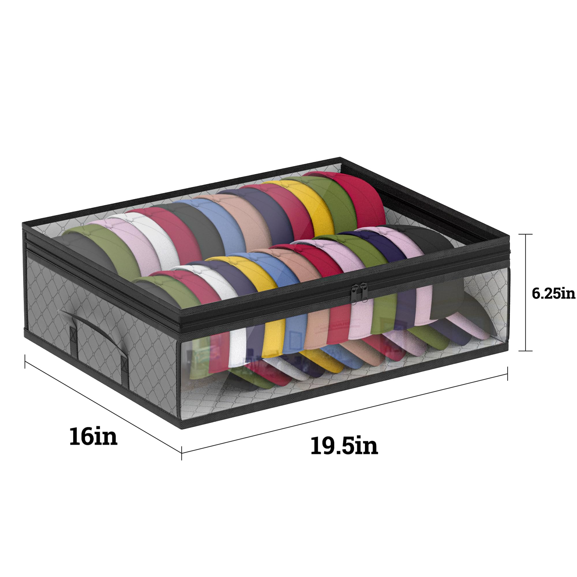 LONGD Hat Storage Box for Baseball Caps Organizer,Holds Up to 40 Caps Wide Organizer Closet Cap Holder,Black