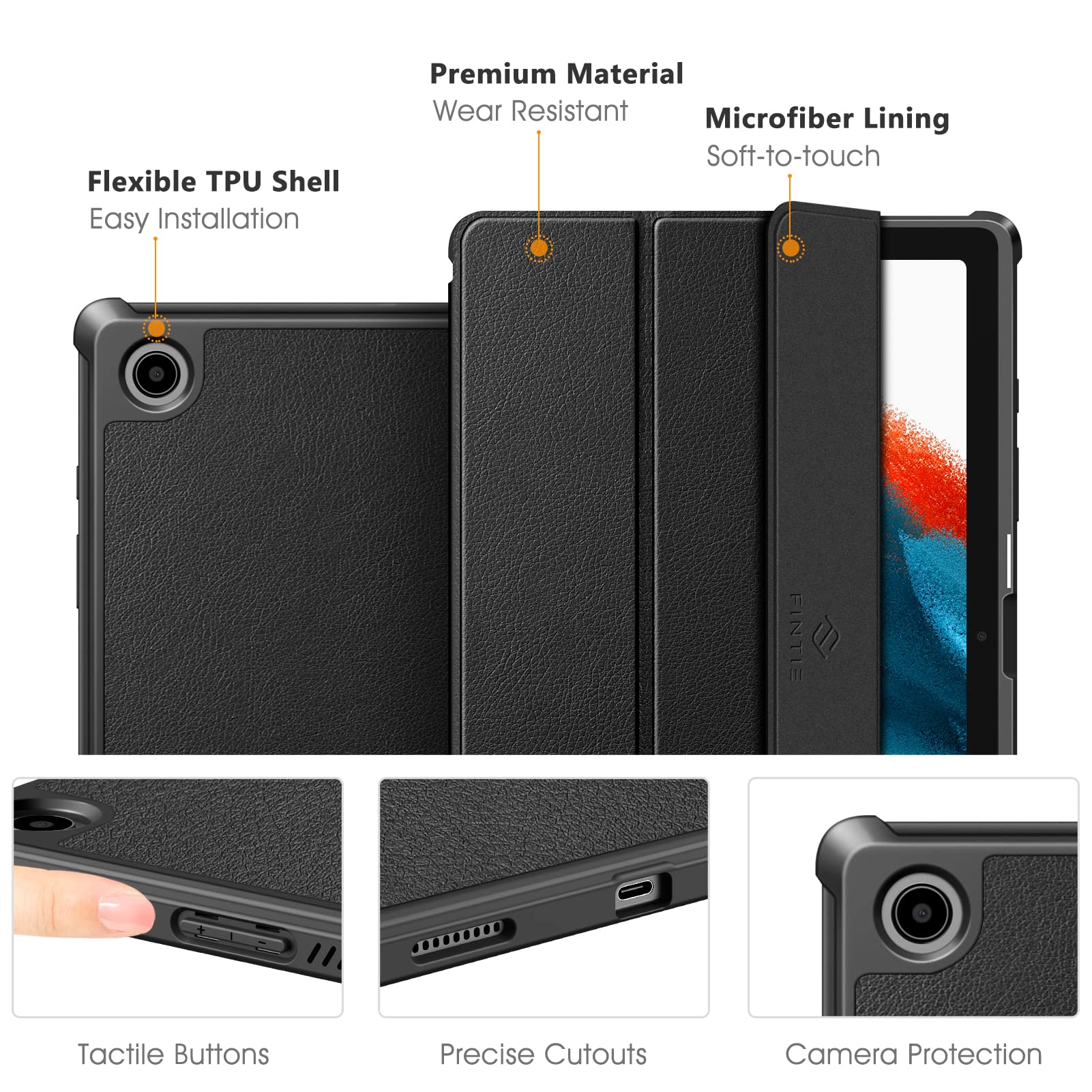 Fintie Slim Case for Samsung Galaxy Tab A8 10.5 Inch 2022 Model (SM-X200/X205/X207), Soft TPU Smart Stand Back Cover Auto Wake/Sleep, Composition Book Black