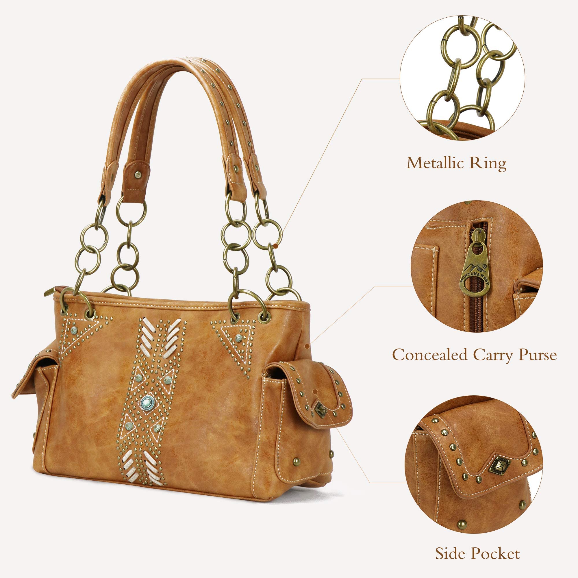 Montana West Handbag and Purse Concealed Carry Tote Bag for Women Leather Embroidered Western Design Satchel MW856G-8085WBR