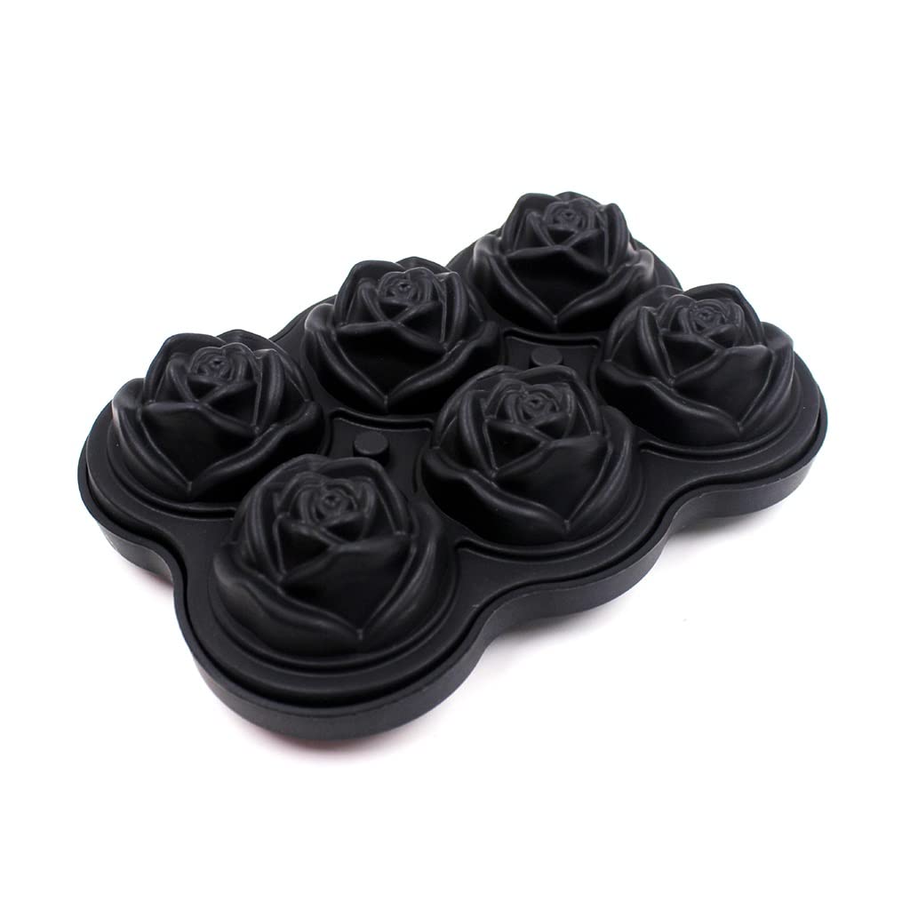 Ice Cube Tray 4Pcs, 2.5inch Rose Ice Cube Molds, Silicone Round Cube Flower Shape, Easy Release Large Ice Cube Form for Chilling, Whiskey, Cocktails (Color : Black, Size : 6 Cavity)