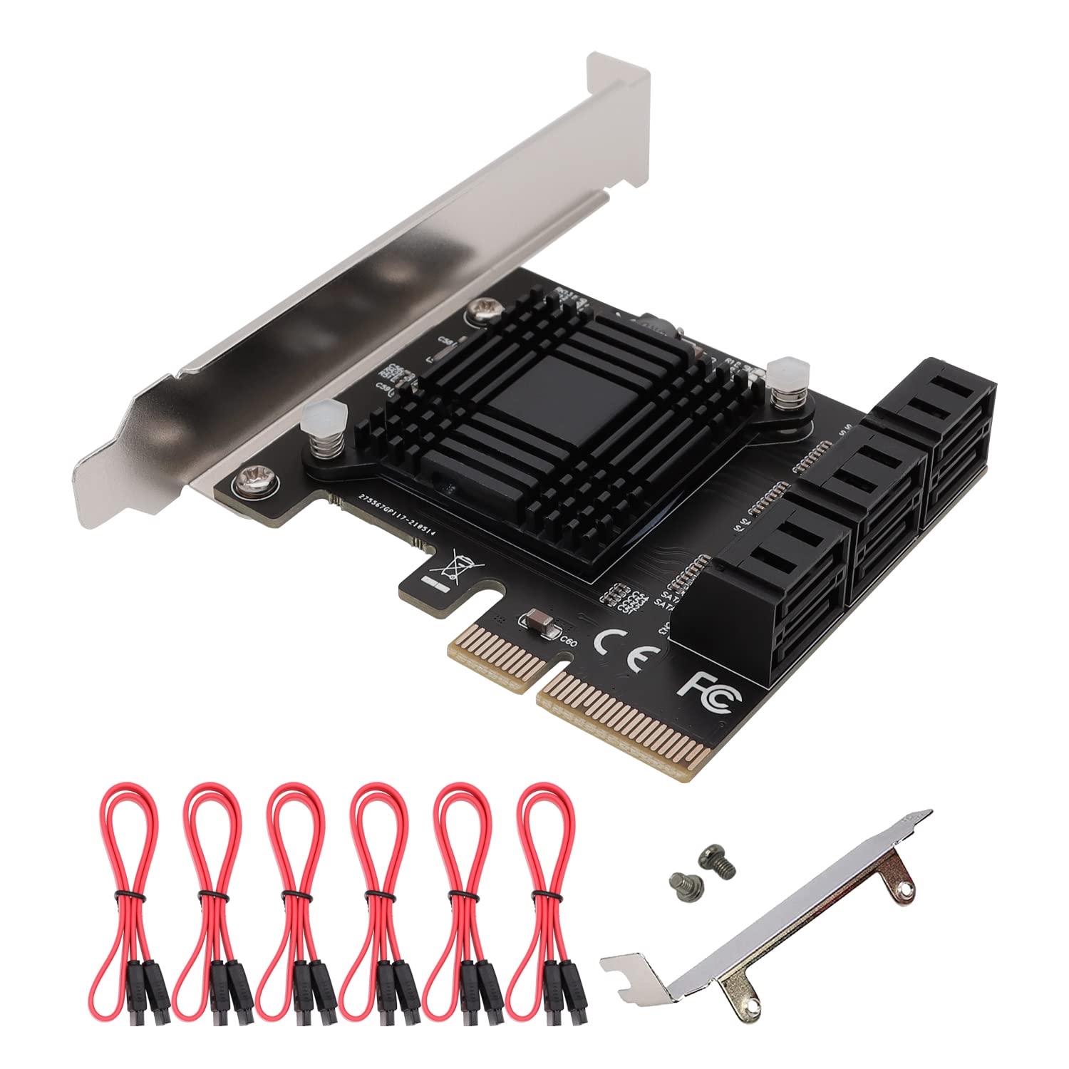 PCI-E SATA Expansion Card 6 Ports PCIe x4 to SATA 3.0 6Gbps Expansion Controller Adapter Card with 6 SATA Cables and Low Profile Bracket, Non-Raid(ASM1166) (PCIE X4 SATA 6 Ports)