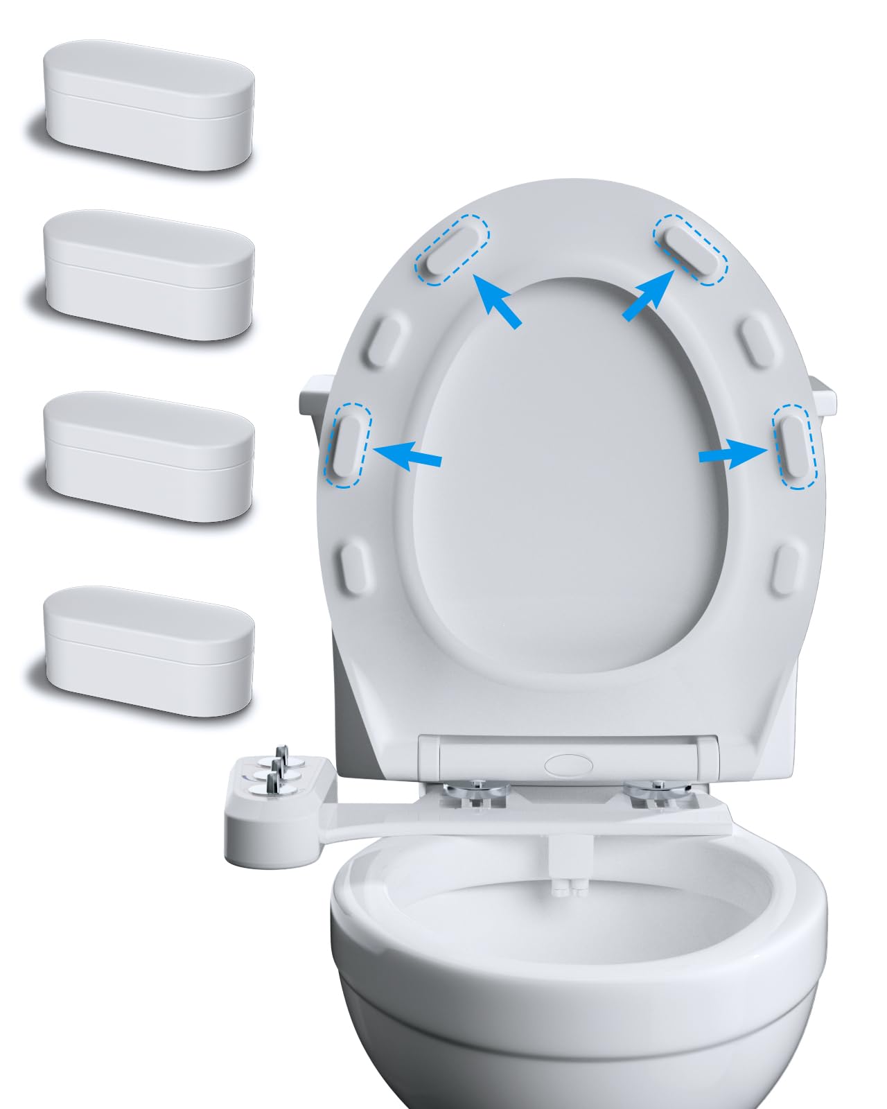 Hibbent 4 pieces Toilet Seat Bumpers for Bidet, Strong Adhesive Toilet Seat Bumpers for Use with Bidet Attachment, Universal Buffer Toilet Lid Rubber Bumpers, White