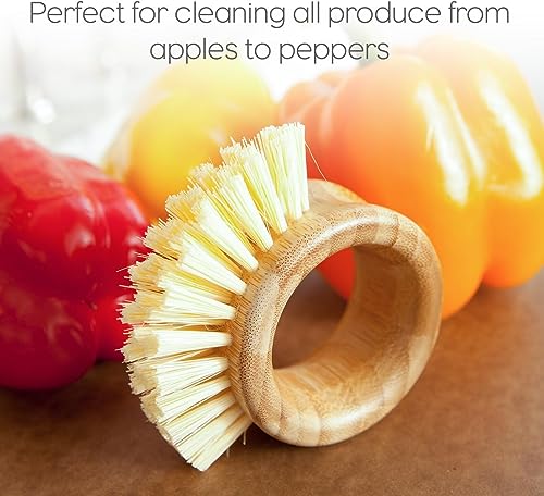 Full Circle The Ring Bamboo Vegetable and Fruit Cleaning Brush - A Versatile Scrubber for Food, Including Potatoes, Mushrooms, and Veggies with Recycled Bristles and Handle