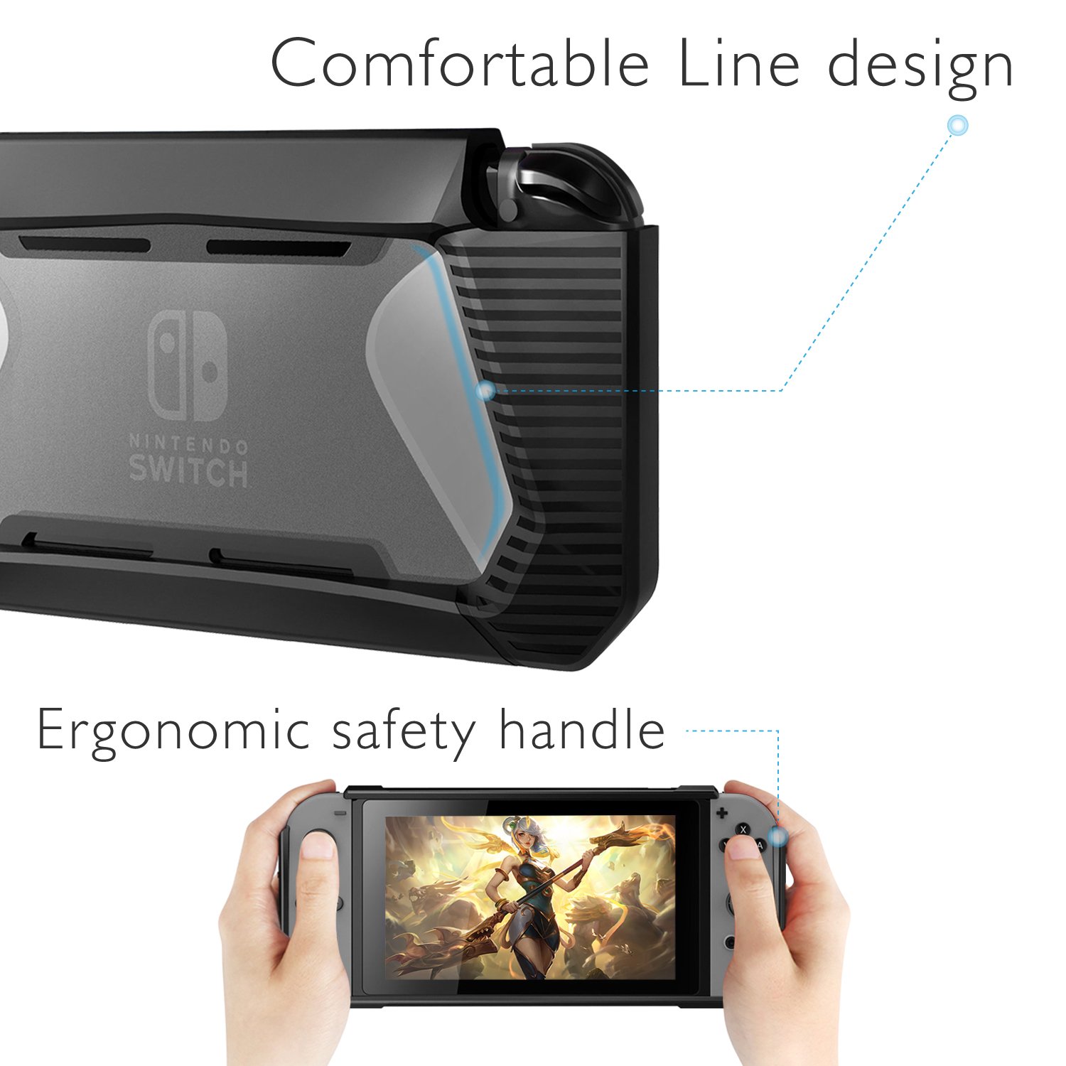 Compatible with Nintendo Switch Case with Screen Protector,AISITIN TPU Protective Heavy Duty Cover Case for Nintendo Switch with Shock-Absorption and Anti-Scratch (Black)