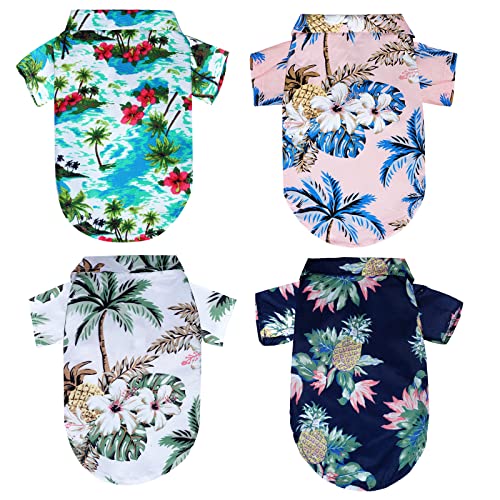Topbuti 4 Pieces Hawaiian Dog Shirts Pet Summer T Shirts Hawaii Style Cat Breathable Beach Sweatshirts Floral Pineapple Coconut Tree Hawaiian Printed Cool Clothes Puppy Apparel Suit (X-Large)
