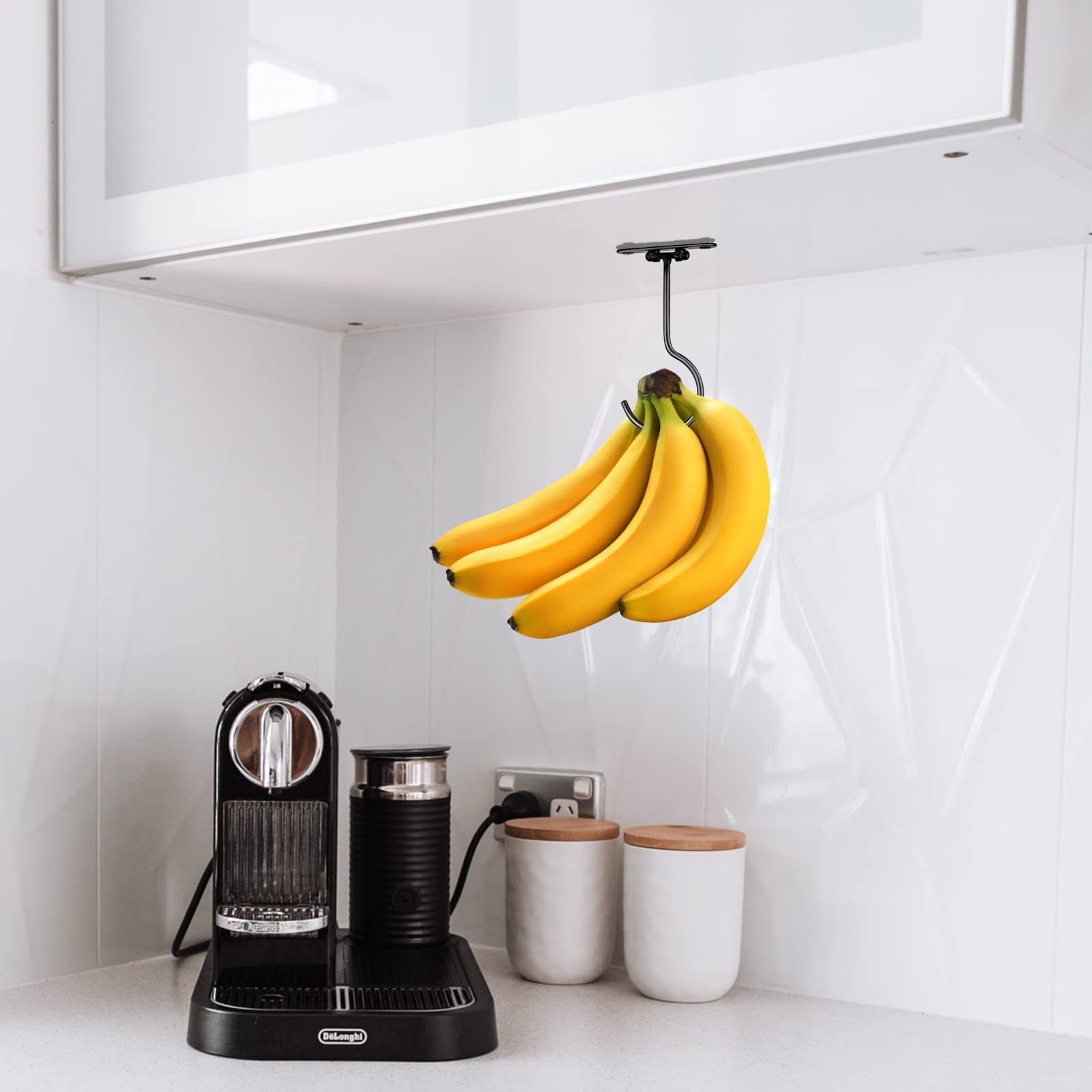 JINIHFW Banana Hook,Under Cabinet Banana Hook Foldable,Metal Banana Holder Hook Under Cabinet to Keep Bananas Fresh,Banana Hanger Hook
