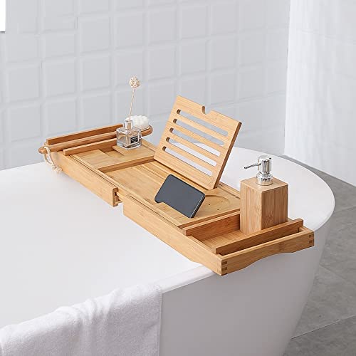 IRDFWH Bathroom Bath Bathtub Shelf Bridge Tub Caddy Tray Rack Retractable Wine Glass Book Holder Bathtub Rack Support