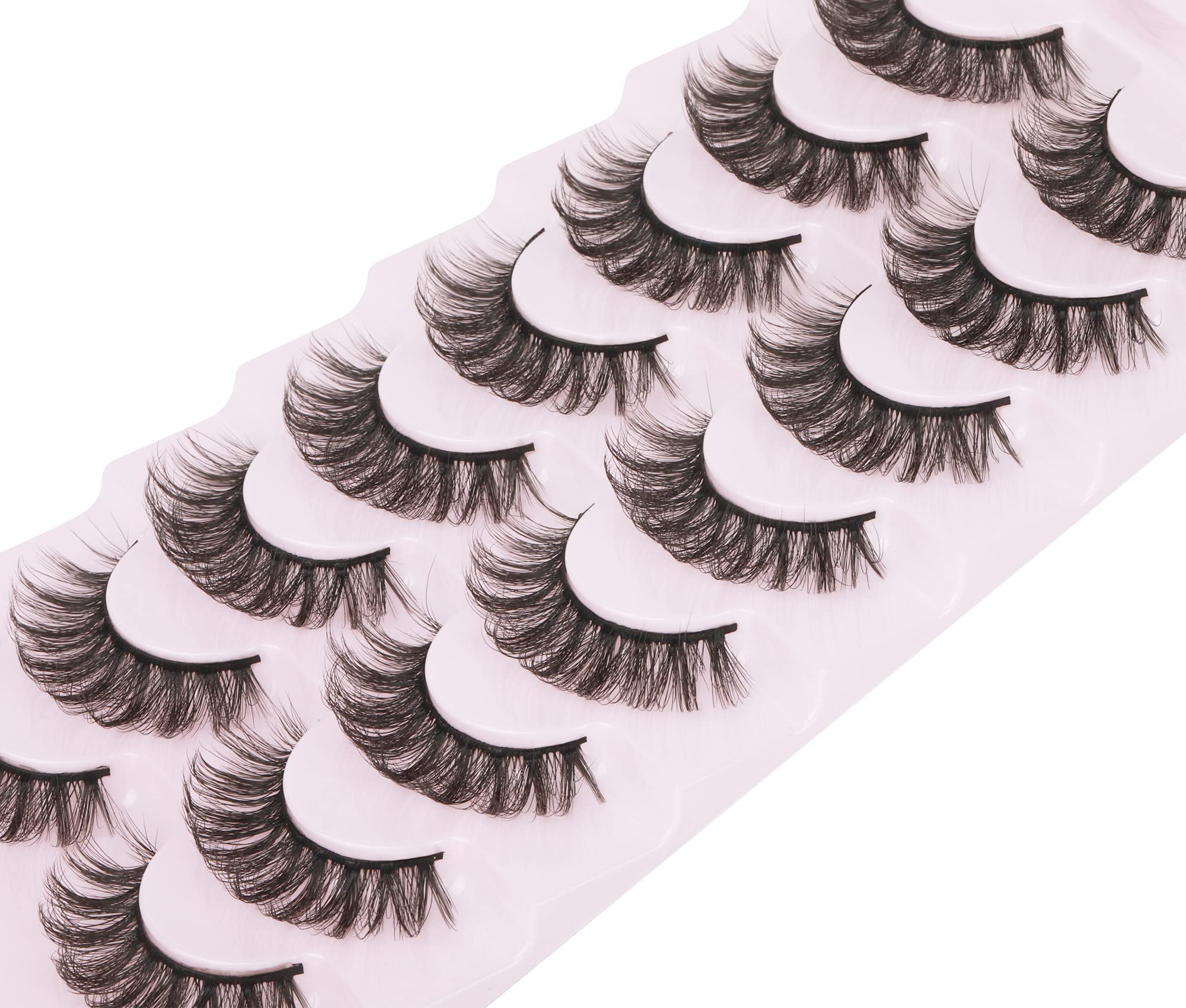 False Eyelashes Fluffy Mink Lashes Natural Wispy Medium Volume Eye Lashes 16MM C Curl Strip Lashes Extensions 8 Pairs Pack by Yawamica