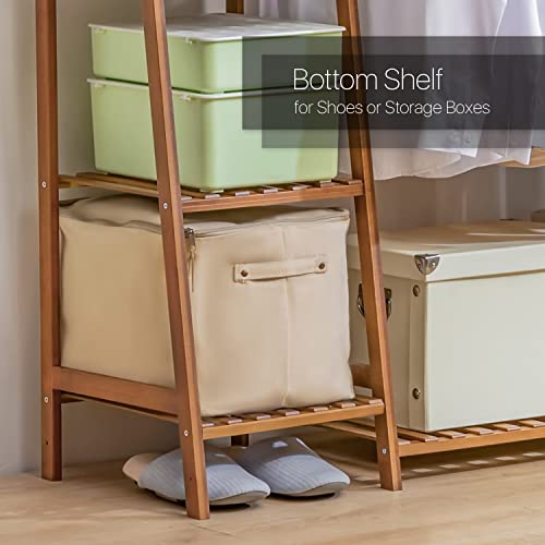 MoNiBloom Bamboo Clothing Rack with 5-Tier Storage Shelves Trapezoid Multi-Functional Clothes Rack, Clothes Hanging Rack Stand for Bedroom Living Room, Brown