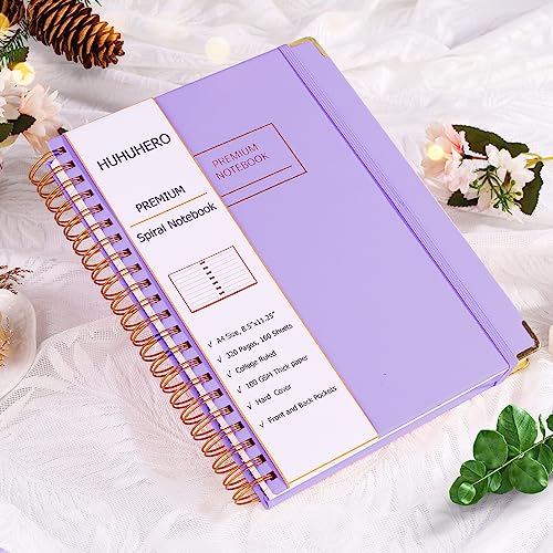 Huhuhero Spiral Notebook, 8.5" x 11" Notebook Journal College Ruled, 320 Pages Aesthetic A4 Hardcover Lined Journal for Women Men Office Work Writing, 24pcs Index Tabs, School Supplies, Light Purple