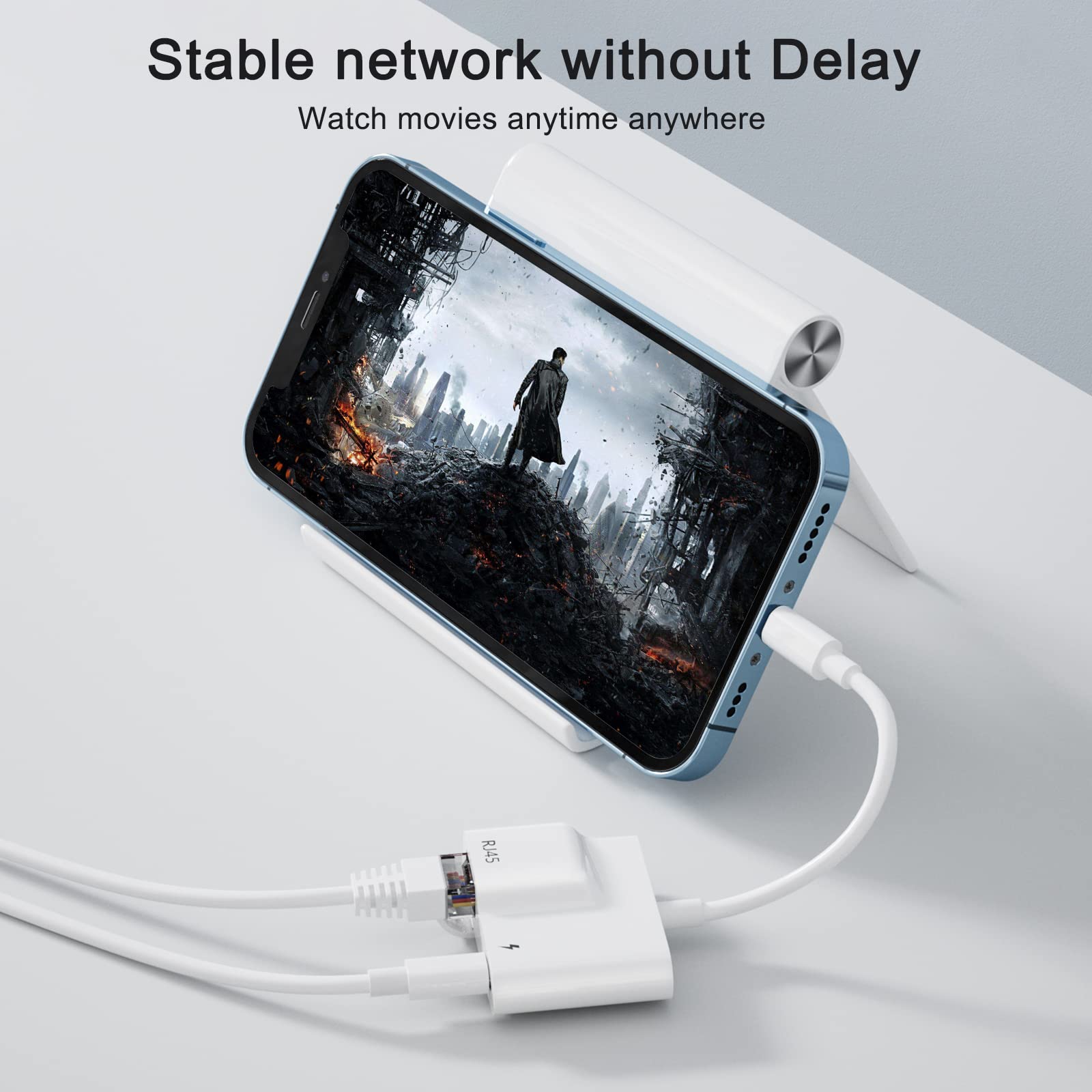 FEINODI Lightning to Ethernet Adapter, 2 in 1 iPhone to Rj45 Ethernet LAN Network Adapter ethernet Cable with Charging Port for ipad POS Syestems,Support New IOS15
