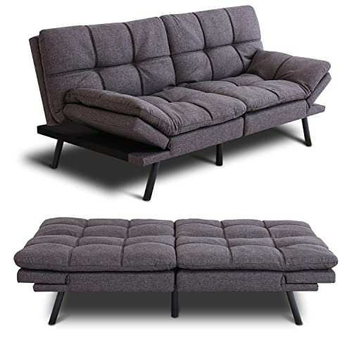 MUUEGM Futon Sofa Bed Memory Foam Futon Sofa Sleeper Couch,Convertible Modern Futon for Living Room,Love seat for Apartments Office Small Spaces,w/Adjustable Armrests Backrest,Linen Fabric,Grey