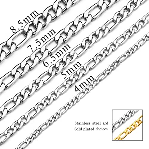 Monily Chain Necklace for Men 4MM 16 Inches Stainless Steel Figaro Link Chain for Women Boys