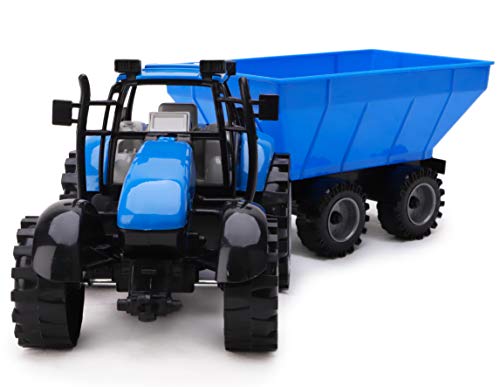 Toyland® Friction Powered Farm Tractor with Trailer - Childrens Farm Toys (Blue Tractor & Trailer)