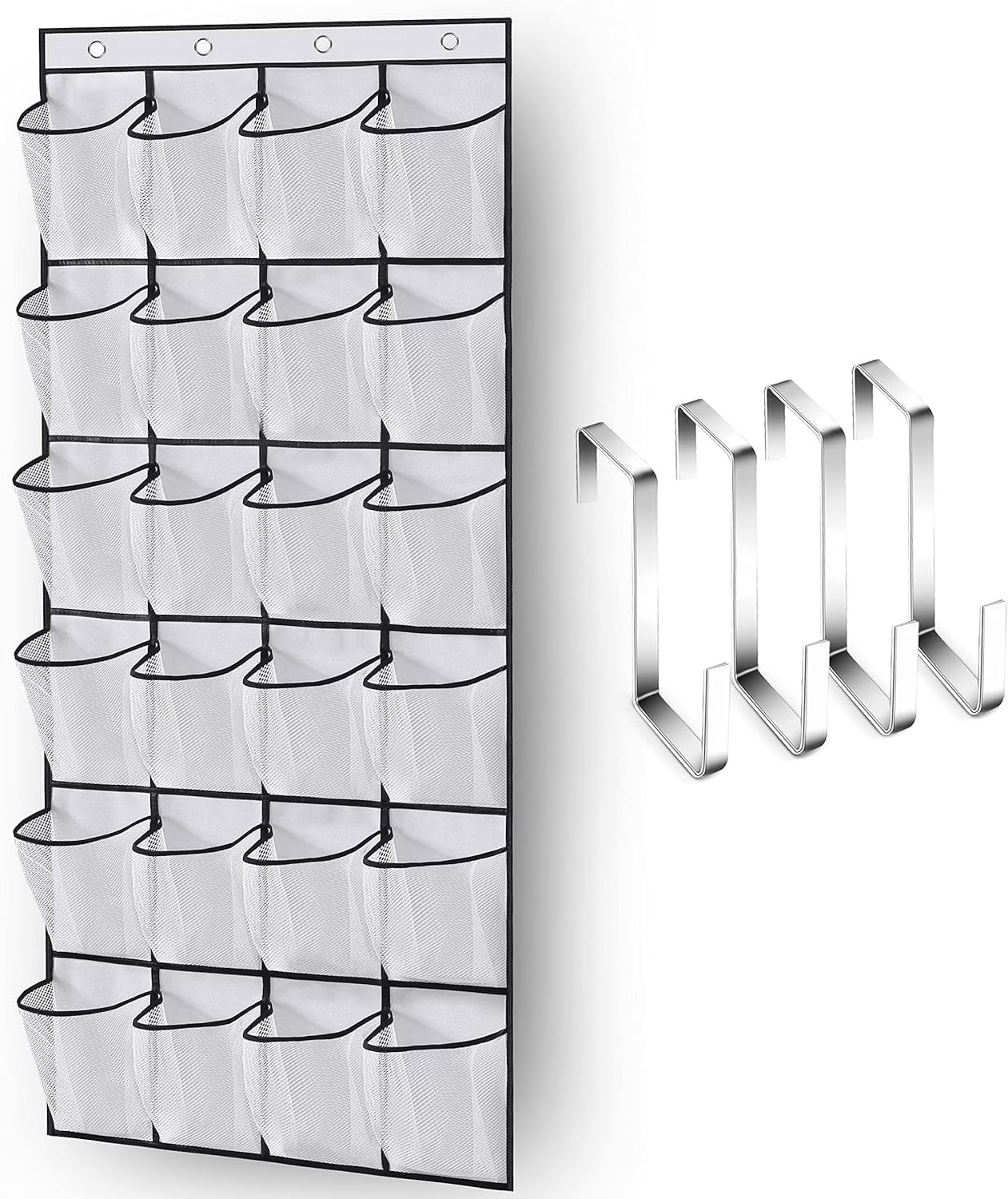 KIKI STORE Over The Door Shoe Organizer, Hanging Shoe Organizer with 24 Mesh Large Pockets Door Shoe Rack Organizer for Men Women Kids Hanging Shoe Storage Bag.Shoe organizer door hanger