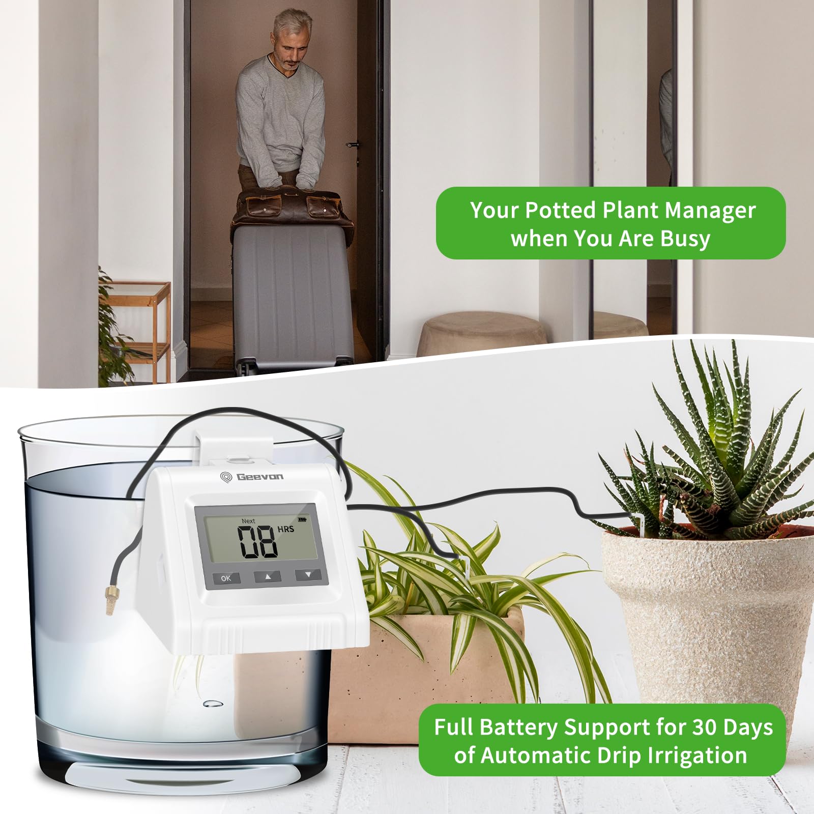 Geevon Automatic Watering System for Potted Plants, Automatic Plant Waterer Indoor with 30-Day Programmable Timer, Automatic Drip Irrigation Kits for Vacation Plant Self Watering(USB Included)