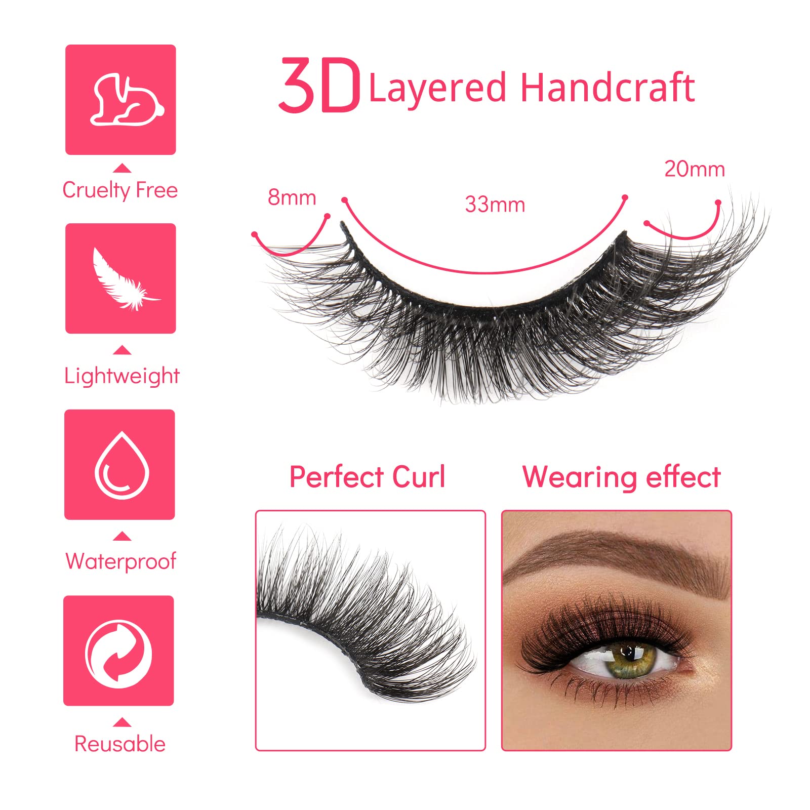 False Eyelashes Mink Lashes Clear Band Fluffy Curly Cat Eye Lashes Look Like Eyelash Extensions MilyBest Fake Eyelashes Lash Strips Pack