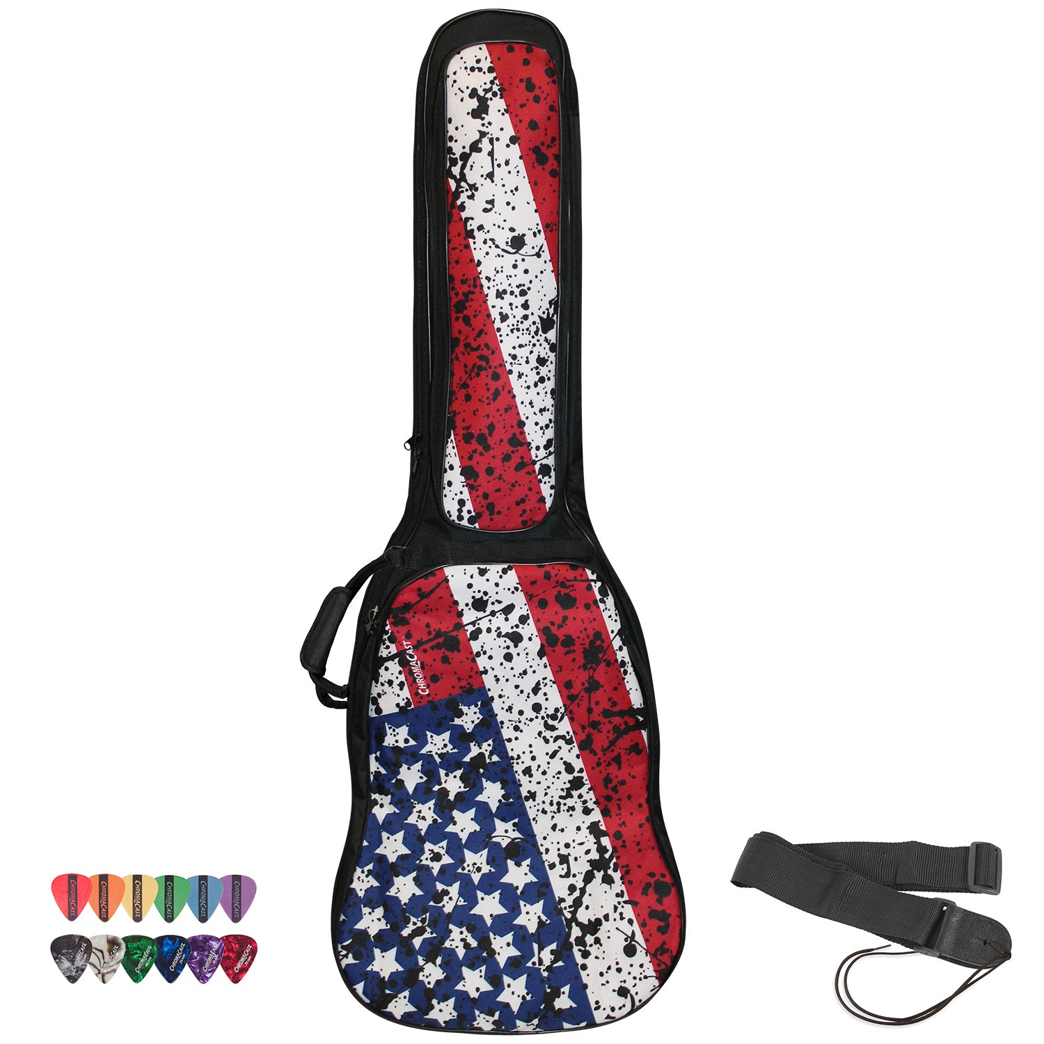 ChromaCast Padded Electric Guitar Gig Bag with American Flag Graphics