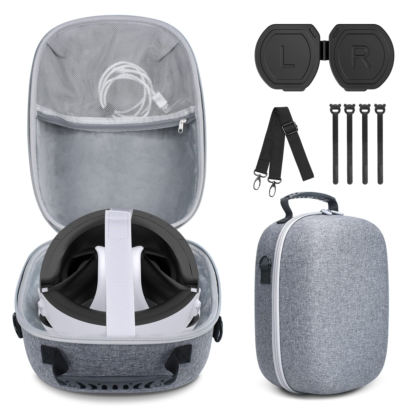 FASTSNAIL Hard Carrying Case & Accessories Bundle Compatible with PS VR2, Protective Storage Case with Lens Protector, Shoulder Strap and Velcro Strips, Portable for Travel and Home Storage