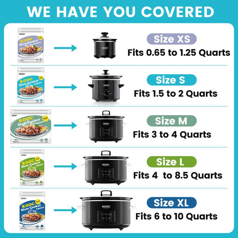 KOOC Slow Cooker Liners 10"x13" 10 count Small Size Disposable Pot Liners Cooking Bags Fit 1.5 qt to 2 qt Pot BPA Free Fresh Locking Seal Design
