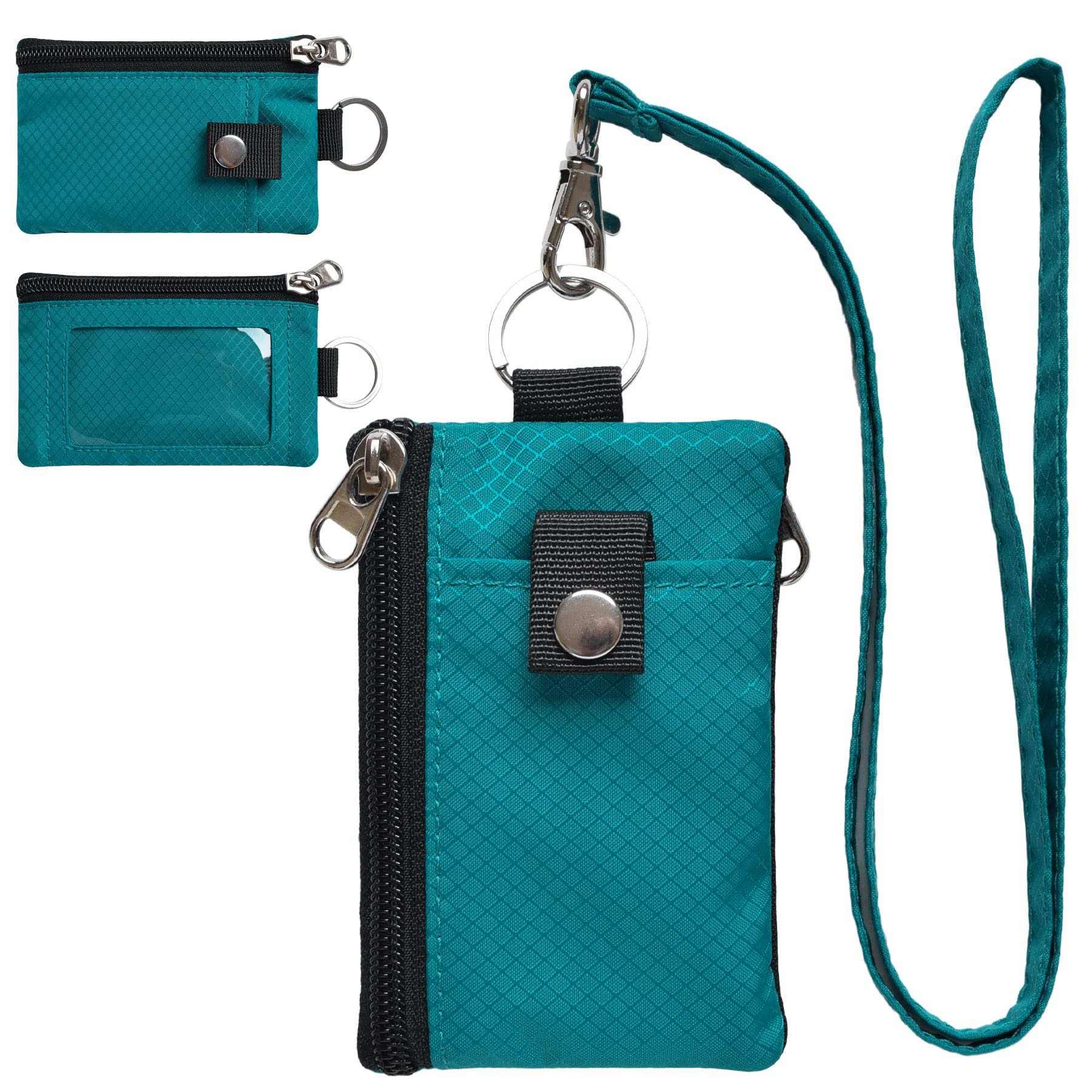 CHENSPRX Minimalist RFID Blocking Small Wallet with ID Window,WaterResistant Zip Id Case Wallet with Lanyard Keychain for Cards,Cash,Travel,Women,Men (Turquoise)