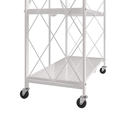 SogeHome 3-Tier Foldable Storage Shelf, Movable Metal Rack Cart, Home Display Shelf with Rolling Wheels for Kitchen, Living-Room, Bathroom, Bedroom, White