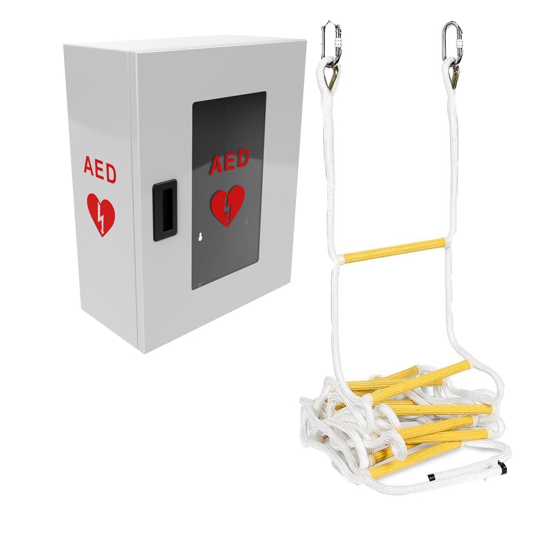 ISOP Flame Resistant Emergency Rope Ladder 13 ft with Spring Hooks and Universal Cabinet for Emergeny Equpment Fire Ladder, Fire Evacuation Set or Rescue Survival Kit