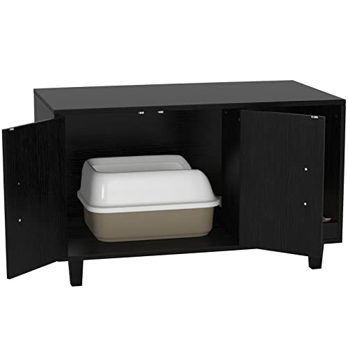 GDLF Modern Wood Pet Crate Cat Washroom Hidden Litter Box Enclosure Furniture House as Table Nightstand with Scratch Pad,Stackable (Black)
