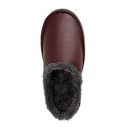 MUK LUKS Men's Faux Leather Clog Slipper, Brown, 8-9