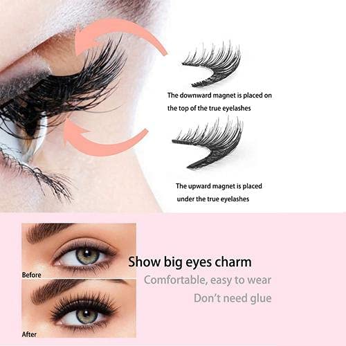 Gemonad Magnetic Eyelashes without Eyeliner 4 Pairs Reusable Dual False Lashes Natural Look 3D Effect Waterproof Fake Eyelash Set with Applicator(4-Pairs/16 Pieces)