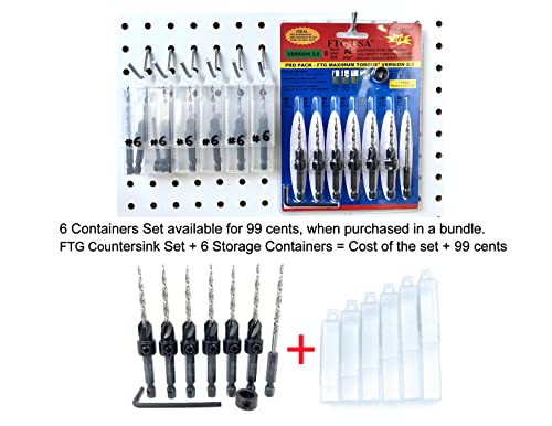 FTG USA Countersink Drill Bit Set 6 Pc #6 (9/64") Wood Countersink Drill Bit, Pro Pack Countersink Bit, 1 Extra Tapered Drill Bit for Countersink, 1 Stop Collar, 1 Hex Wrench