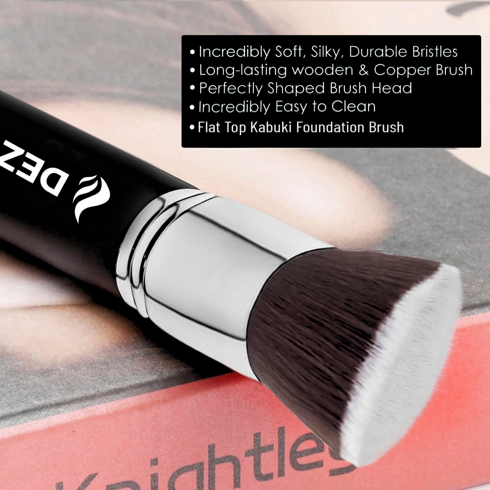 Flat Top Foundation Brush, Premium Kabuki Makeup Brush for Liquid, Cream, Powder, Blush Buffing, Blending, Flawless Face Brush , Stippling Makeup Tools , Angled Eye Brow Brush and Spoolie Brush with