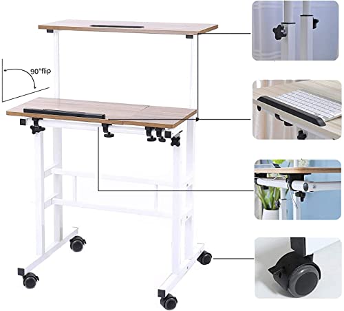 soges Adjustable Stand Up Desk 23.6 inches Computer Mobile Desk Workstation with Standing and Seating (Oak)