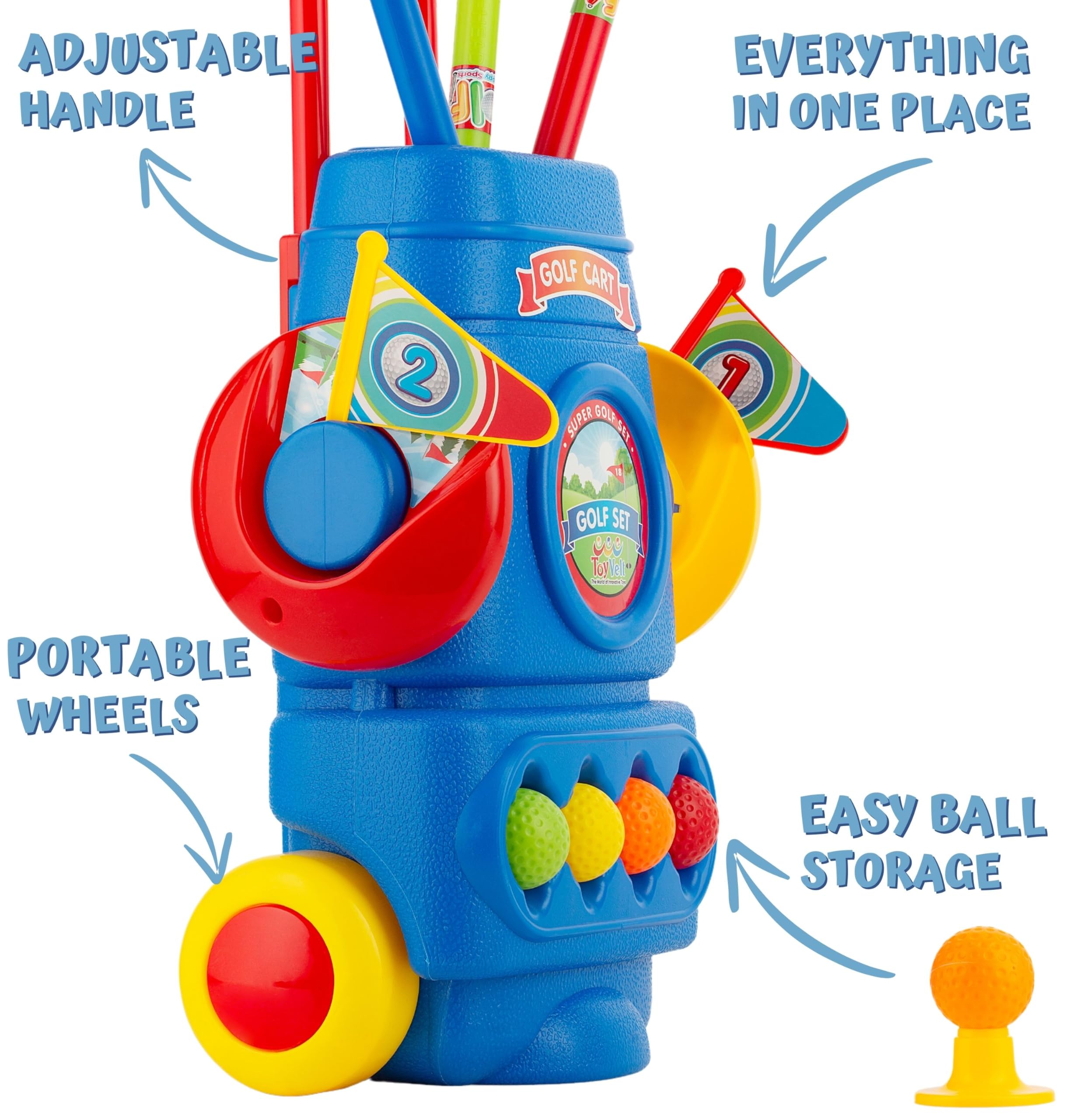 ToyVelt Toddler Golf Set - Kids Golf Clubs with 6 Balls, 4 Golf Sticks, 2 Practice Holes and a Putting Mat - Promotes Physical & Mental Development, Ideal Toddler and Kids Golf Set Gift for Boys 2-10