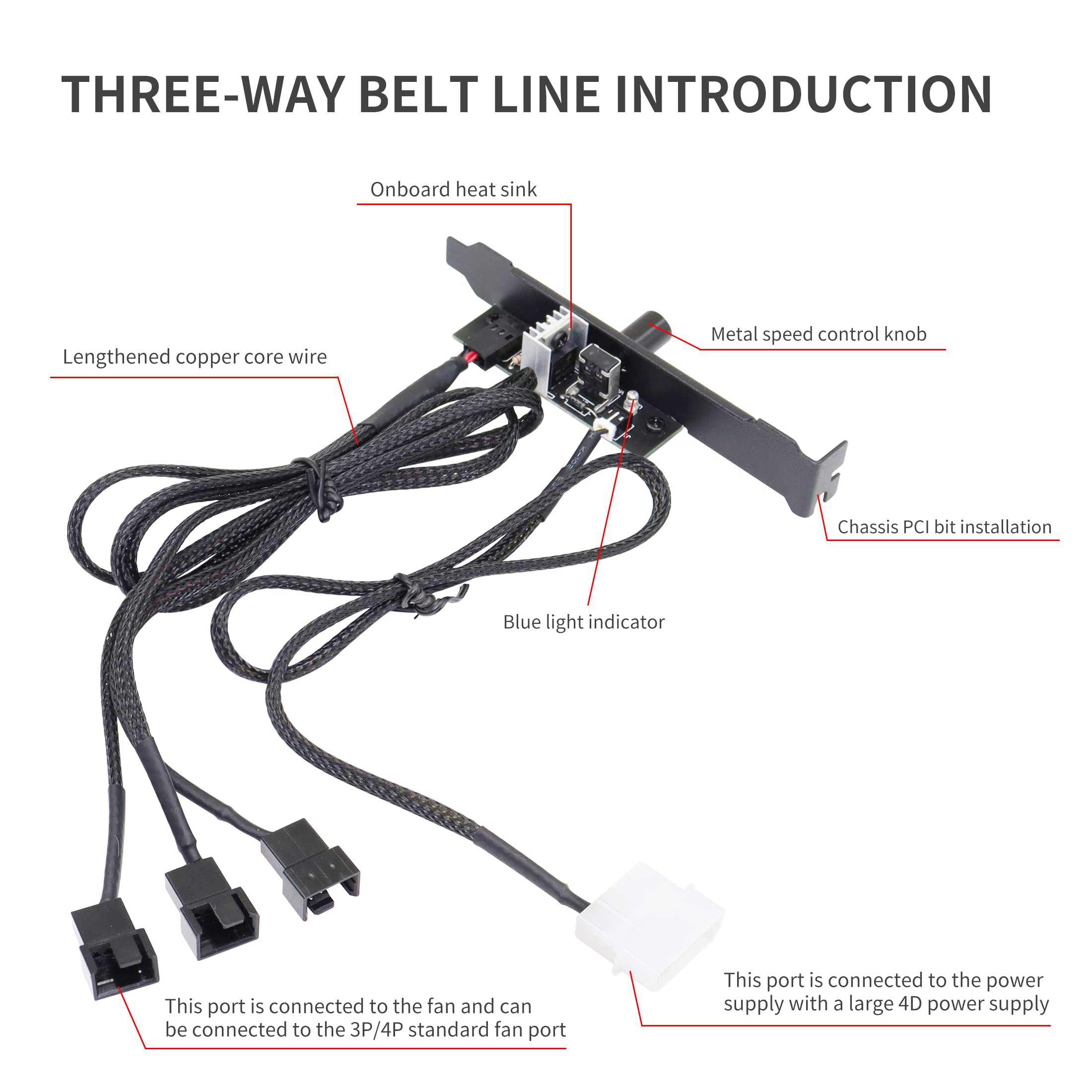Fan Hub CPU Cooling YACSEJAO 12V 3/4pin PC 3 Channels Fan Hub 1Knob Cooling Fan Speed Controller(1Knob IDE)