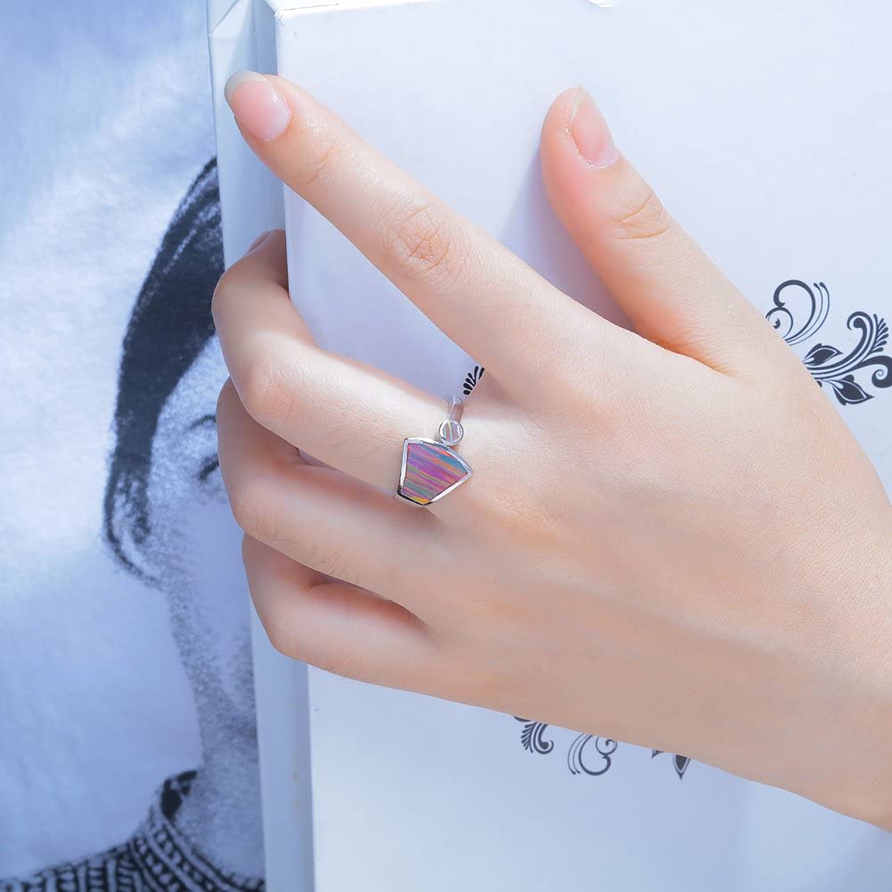 CiNily Sterling Silver Plated Orange Fire Opal Ring Women Jewelry Gemstone Ring Size 7