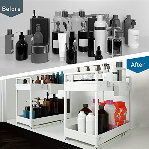 DonYeco Under Sink Organizer, 2 Tier Bathroom Storage Rack, Under-Mount Sliding Drawer Slides,White